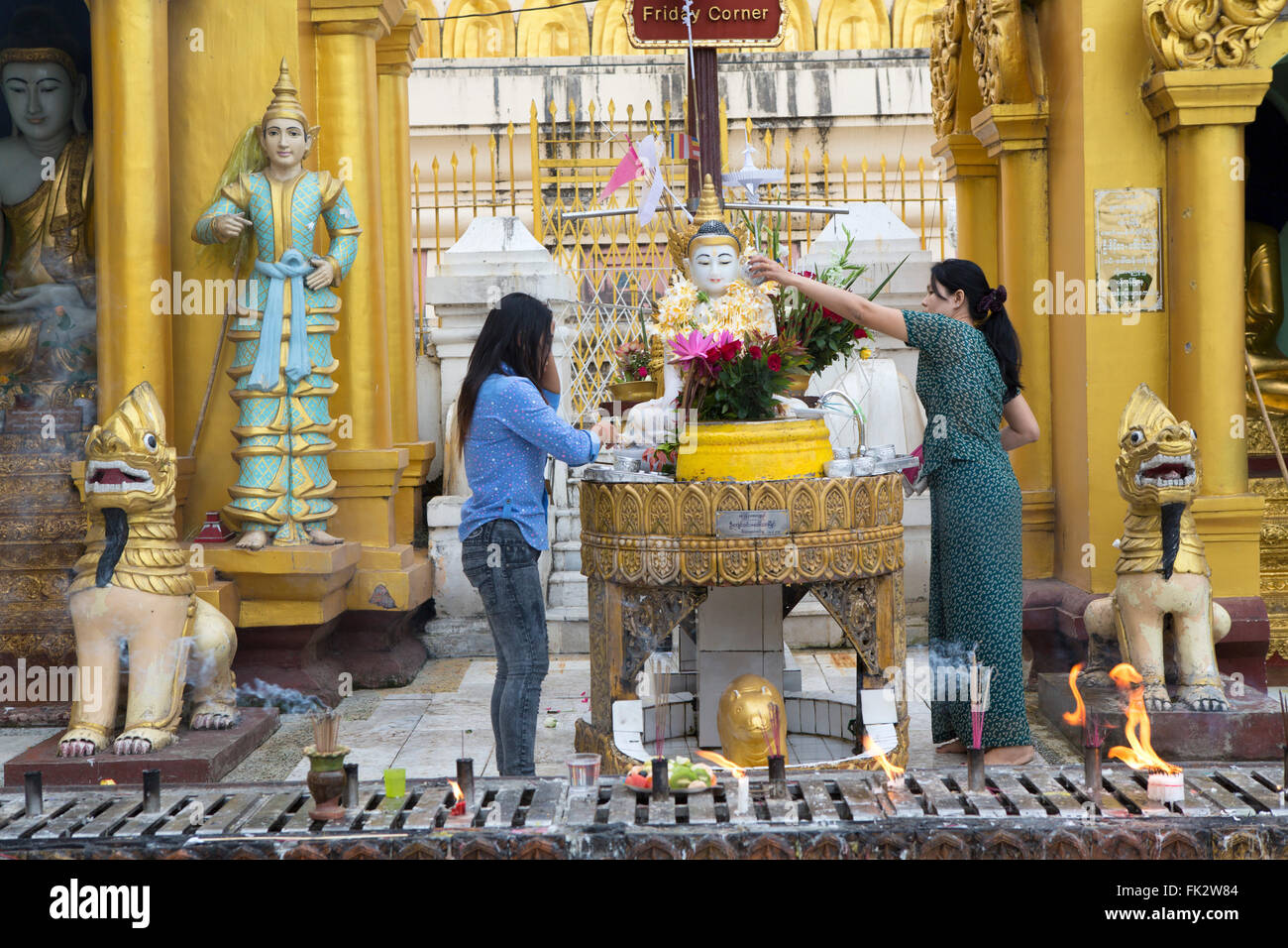 Asia, Southeast Asia, Myanmar, locals making obeisance at a temple in ...