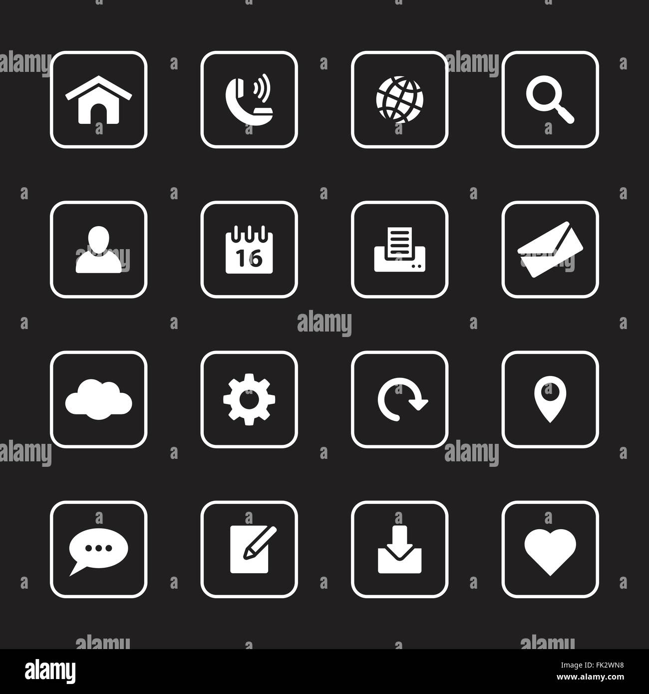[EPS10] white flat icon set 1 with rounded rectangle frame for web design, user interface (UI ...
