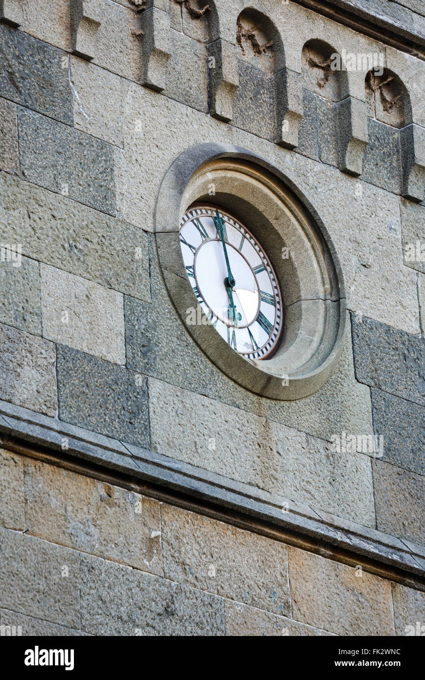 antique clock on the old stone tower Stock Photo - Alamy
