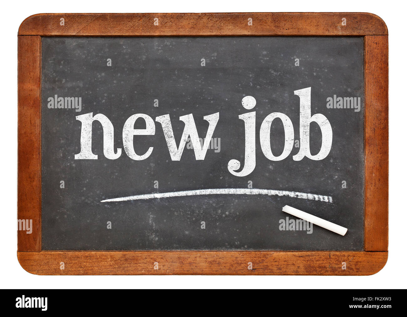 New job sign - white chalk text on a vintage slate blackboard Stock ...