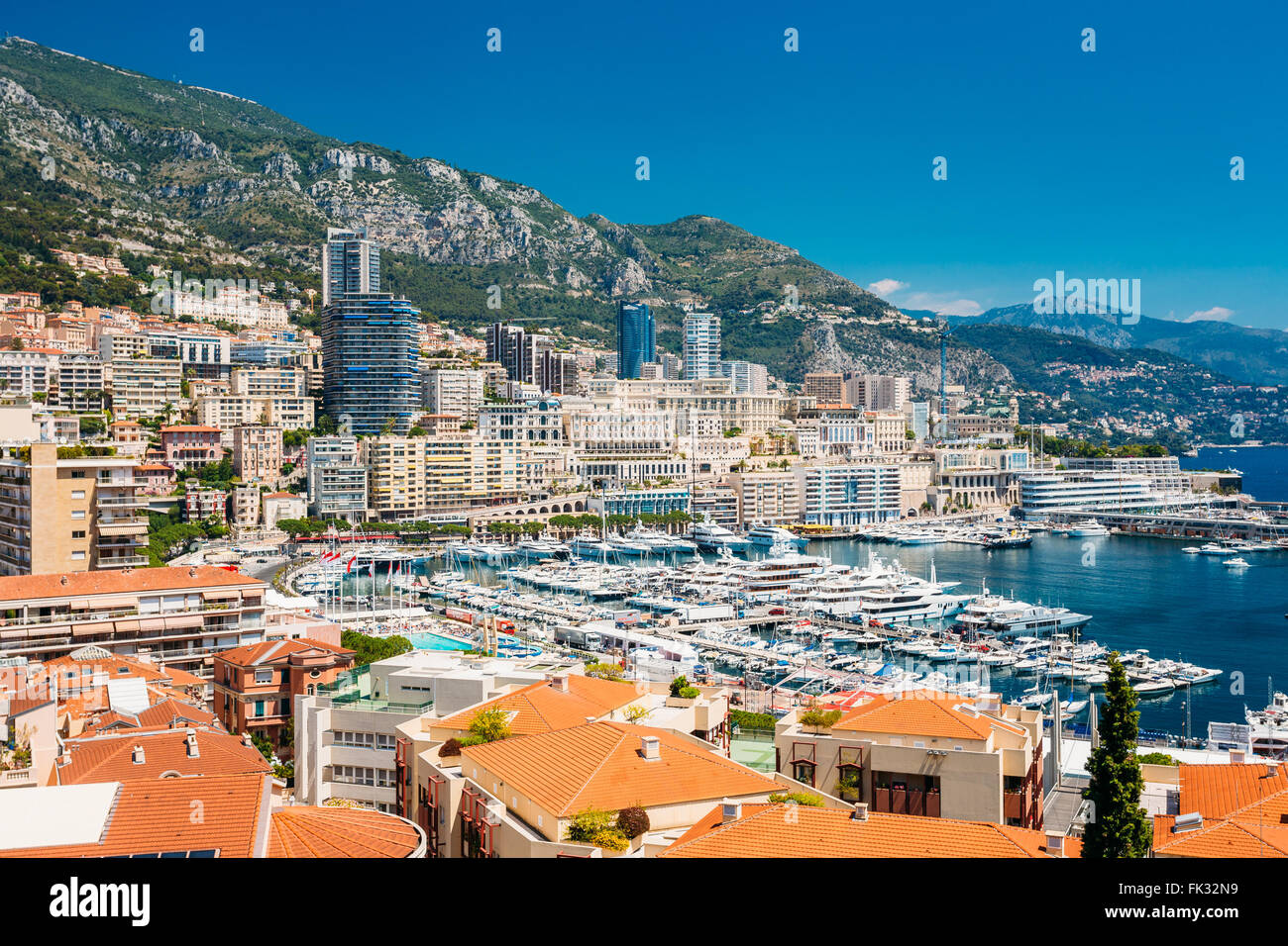 Scenic view of city Pier, Jetty In Sunny Summer Day. Monaco, Monte ...