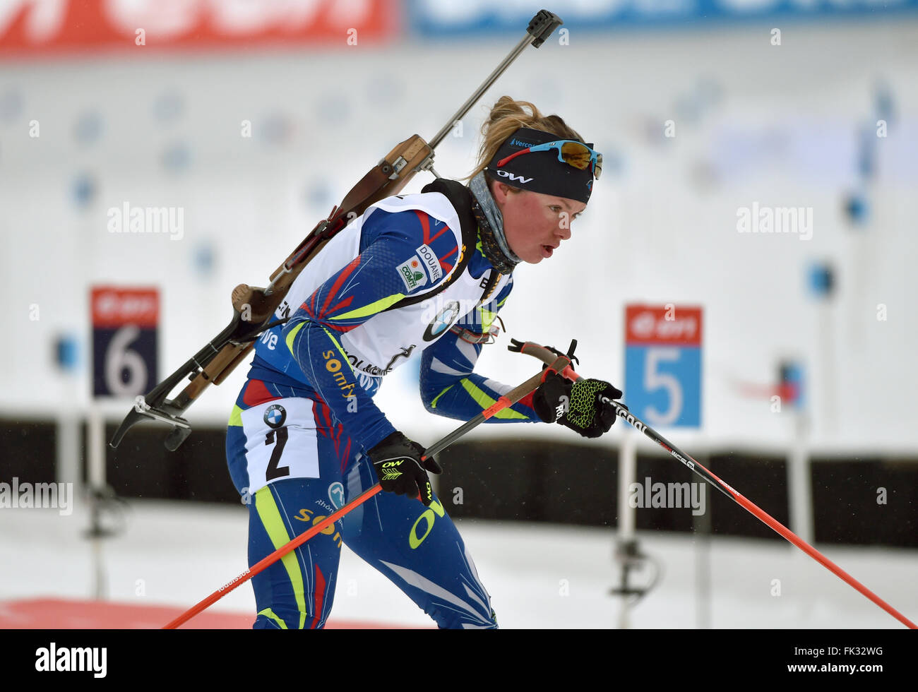 Marie Dorin Habert of France arrives at the shooting range during the ...
