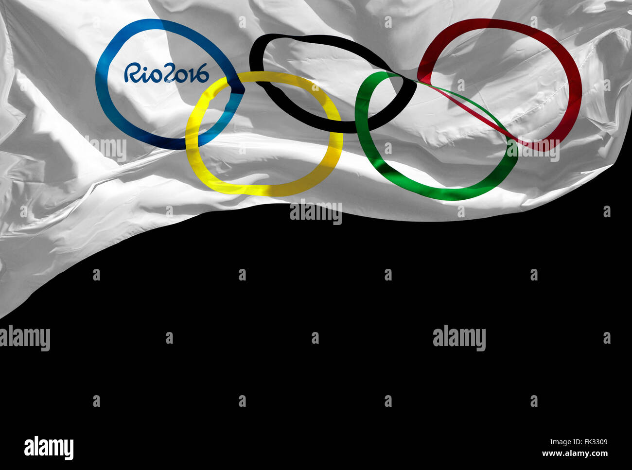 Olympic flag , isolated on black background Stock Photo - Alamy
