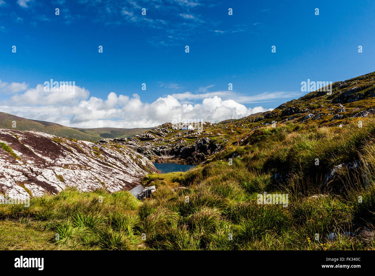 Derrynane, County Kerry, Ireland - August 20, 2010: Lonely white house ...