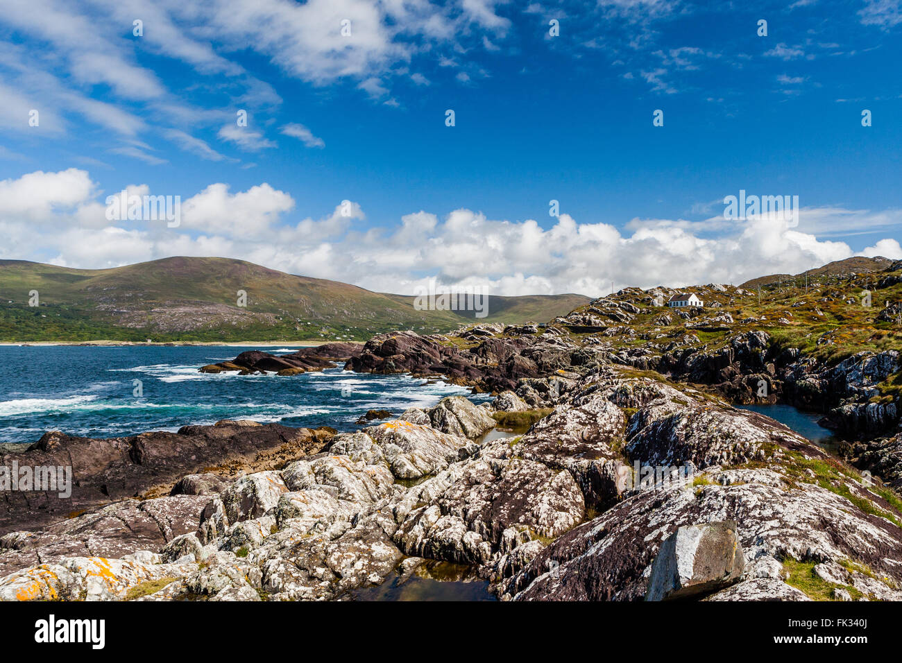 Derrynane, County Kerry, Ireland - August 20, 2010: Lonely white house ...