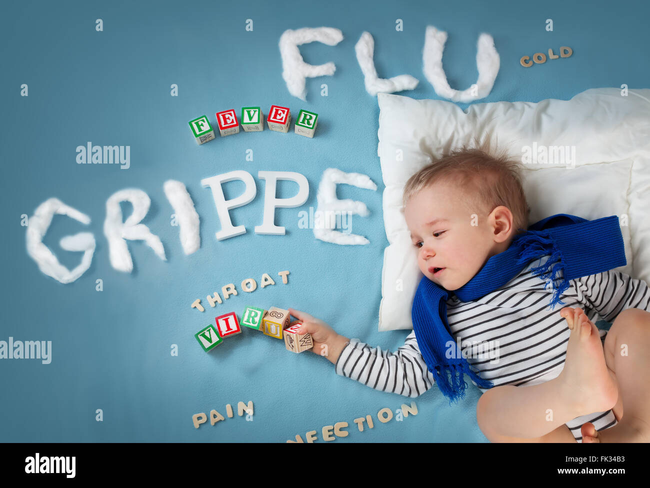 Ill boy lying in bed Stock Photo - Alamy