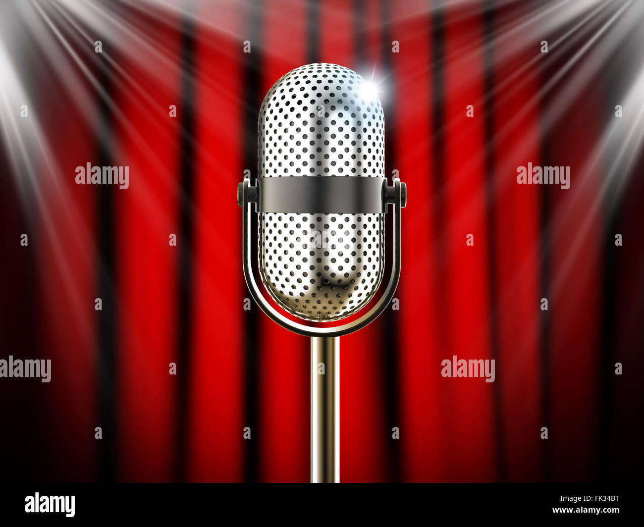 Vintage microphone against red curtain with spotlights Stock Photo - Alamy