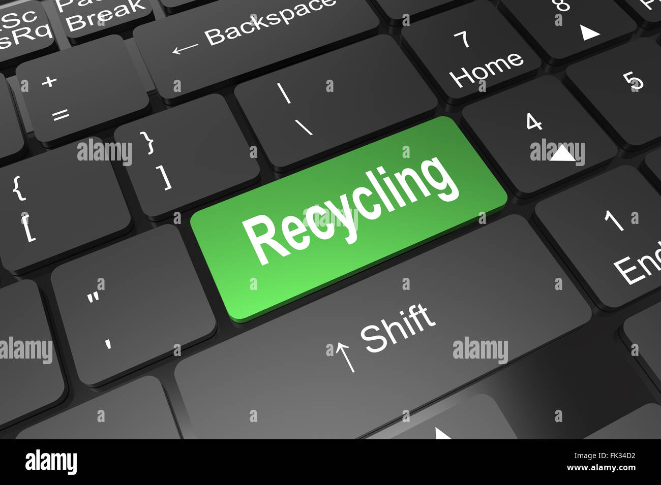 Keyboard enter button with recycling word on green Stock Photo - Alamy