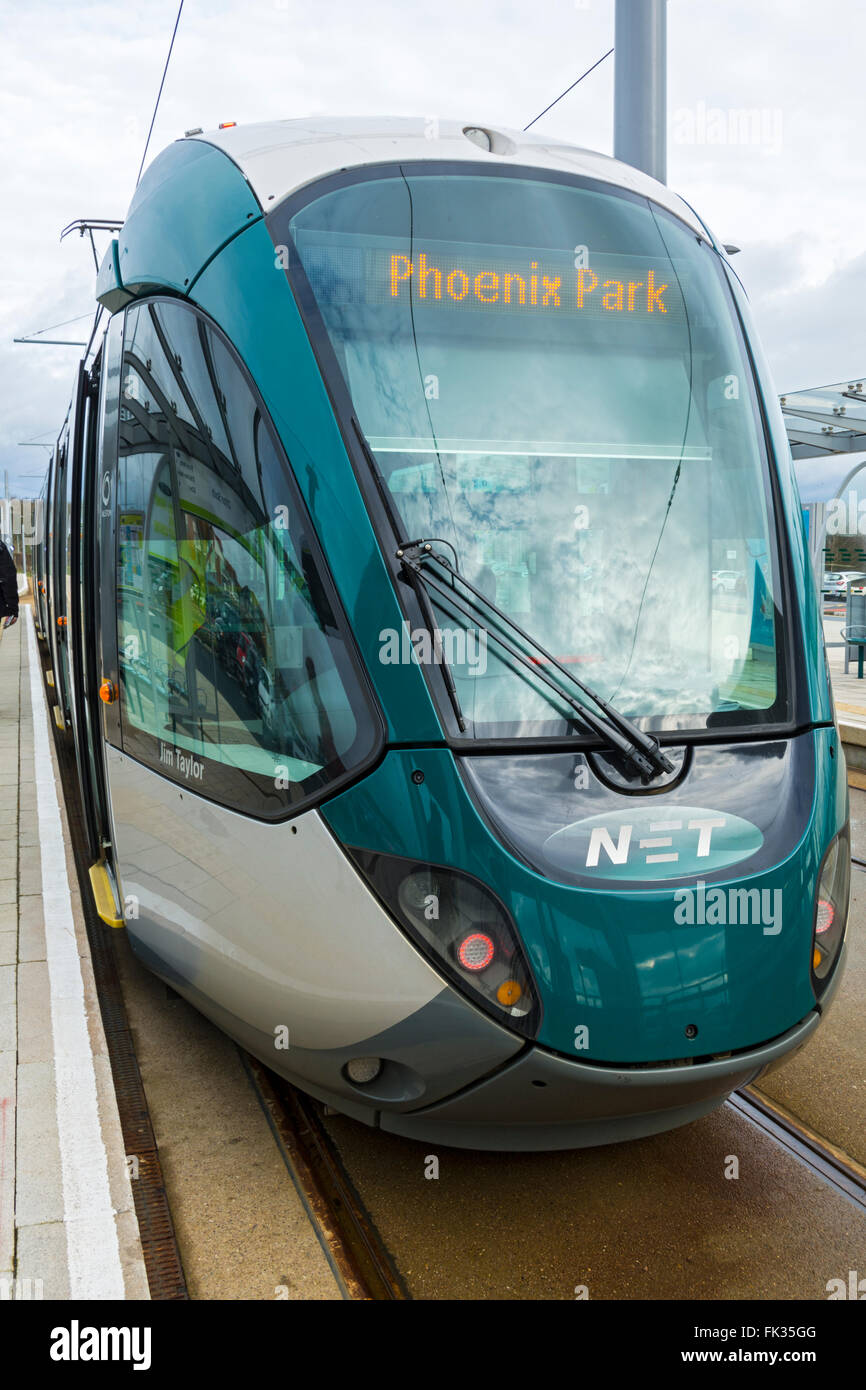 Nottingham Express Transit (NET) tram at the Clifton South tram stop ...