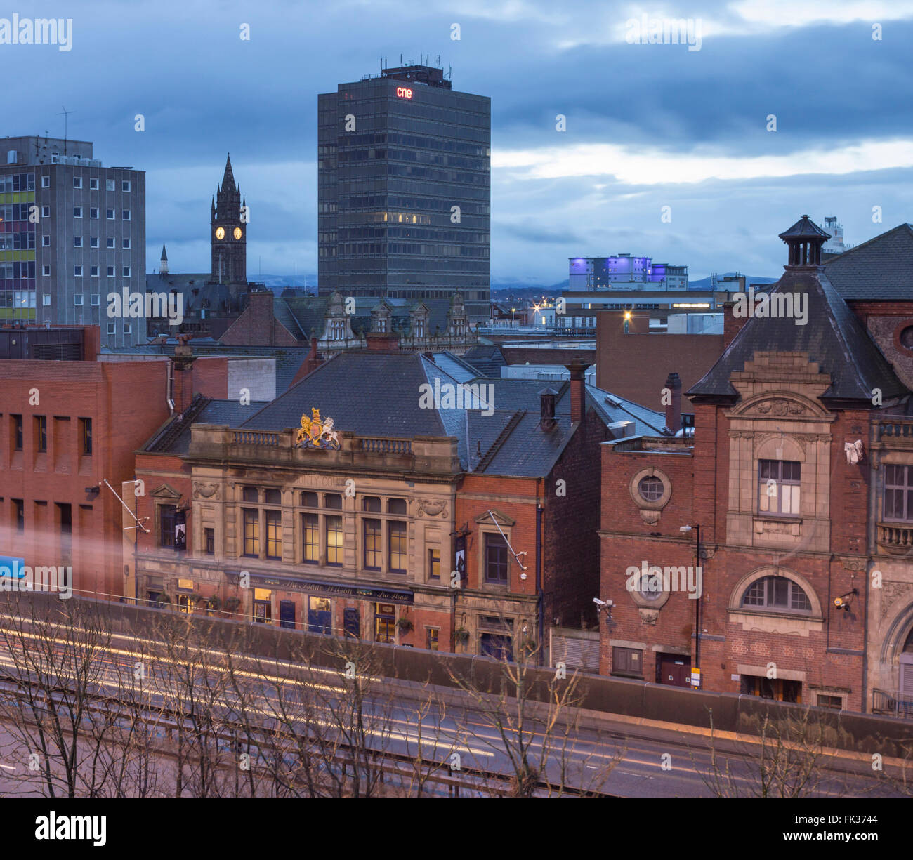 View over Middlesbrough town centre with town hall clock tower in ...
