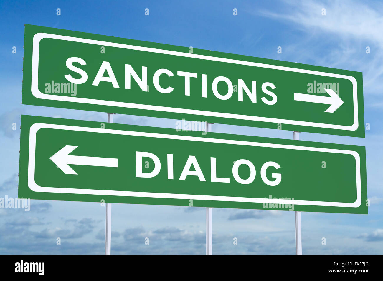 sanctions or dialog green road signs Stock Photo - Alamy