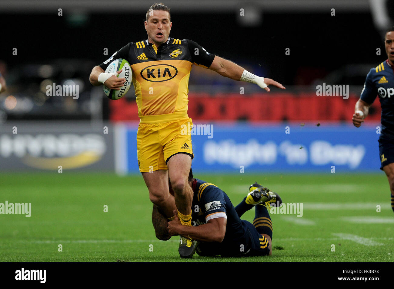 Dunedin, New Zealand. 05th Mar, 2016. Cory Jane of the Hurricanes gets ...