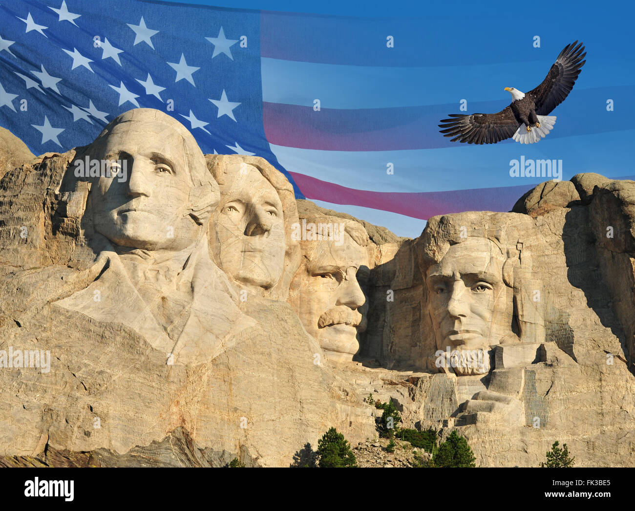 Mount Rushmore Black Hills South Dakota Usa With The American Flag