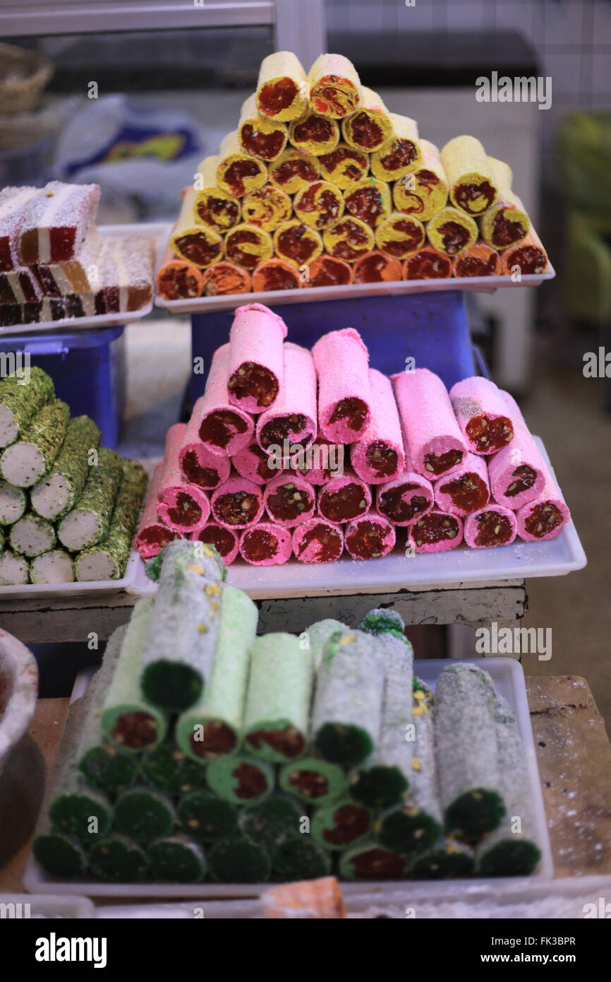 Traditional Kurdish sweets at Qaysari bazaar, Erbil, Iraq Stock Photo ...