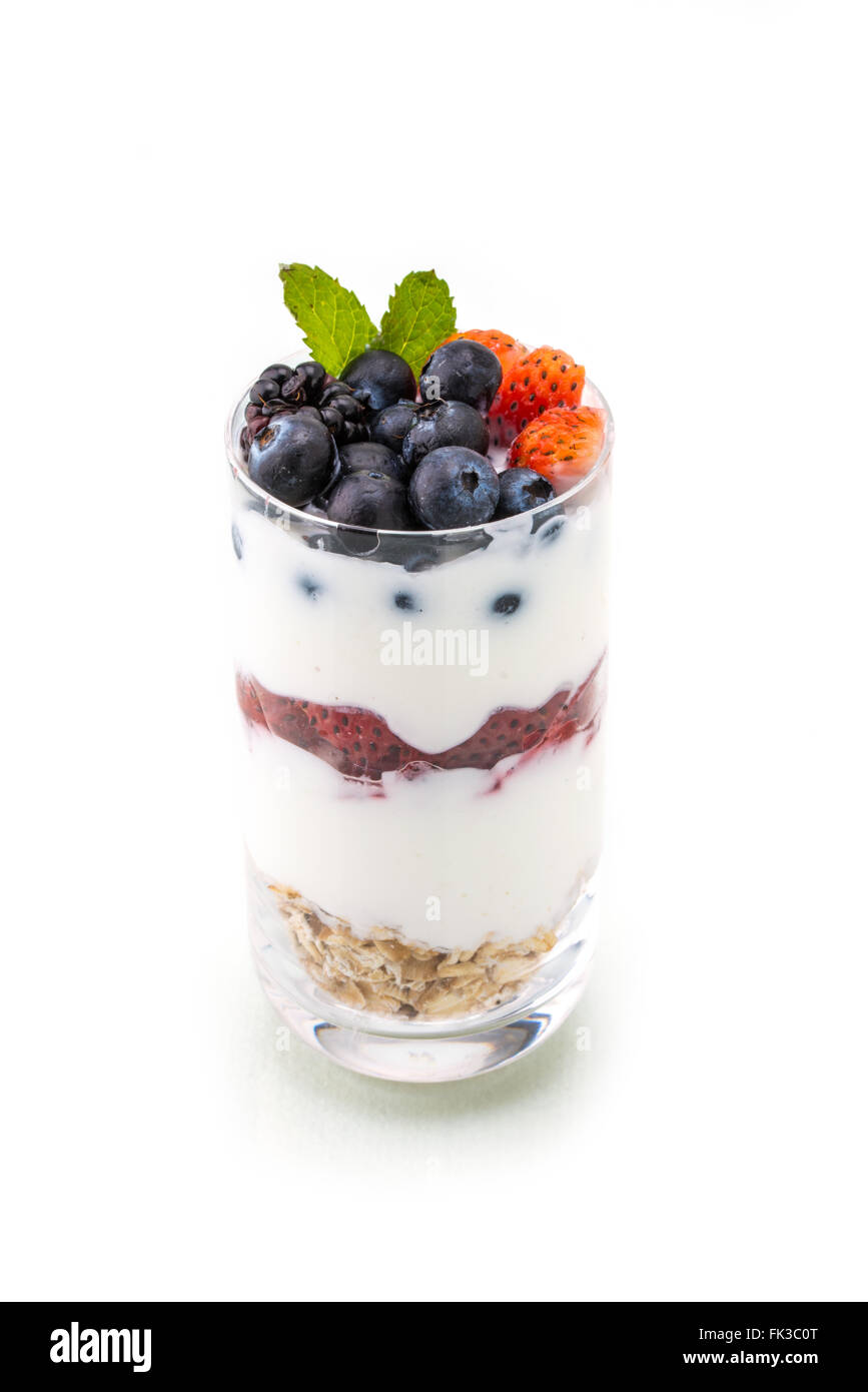 homemade healthy breakfast with yogurt, berry and oatmeal, dieting ...