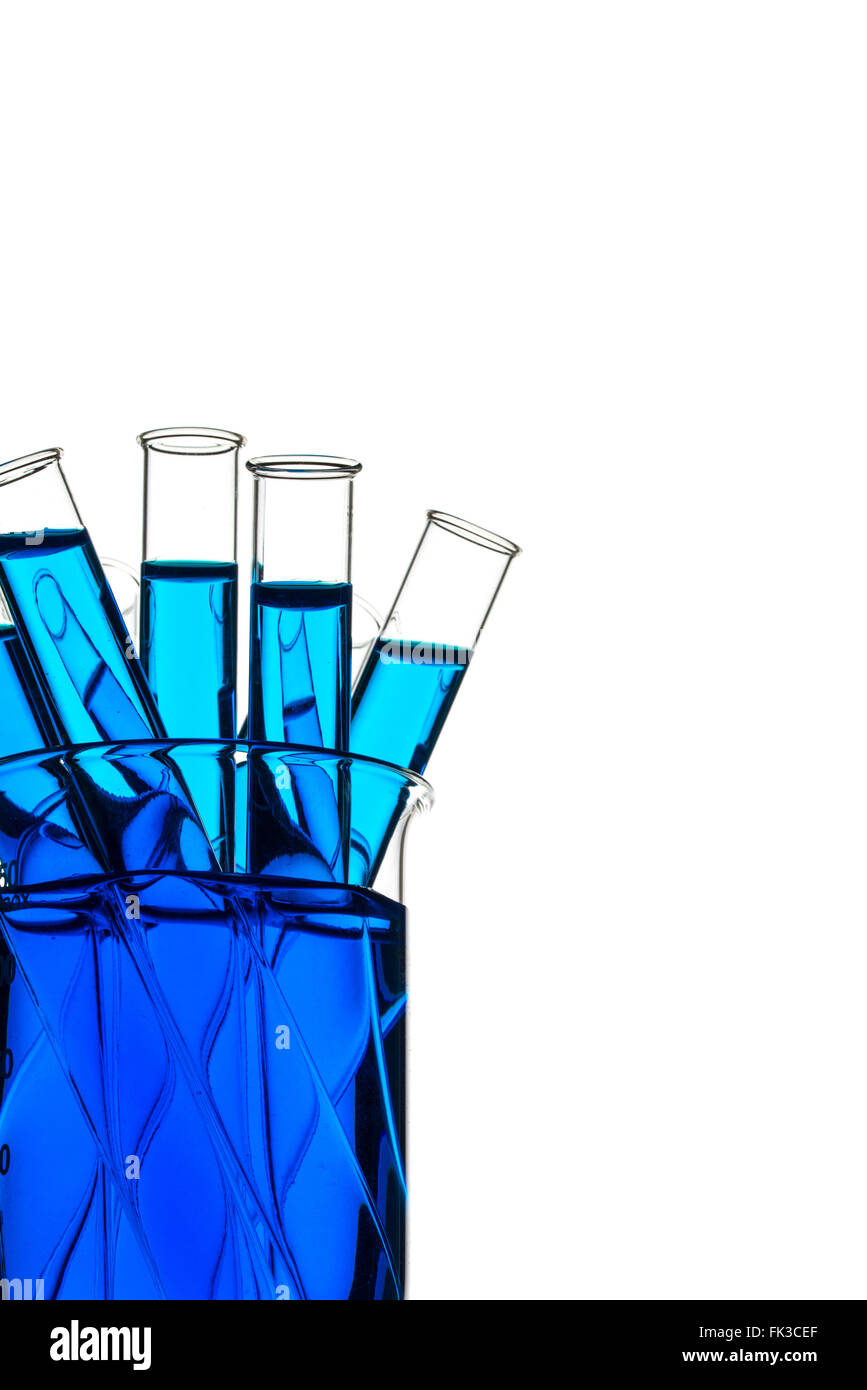 Test tubes blue liquid, Laboratory Glassware for chemical research ...