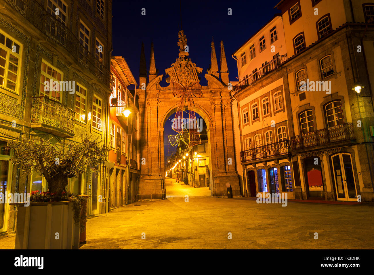 Arch of the New Gate in Braga in Portugal during Christmas Stock Photo ...
