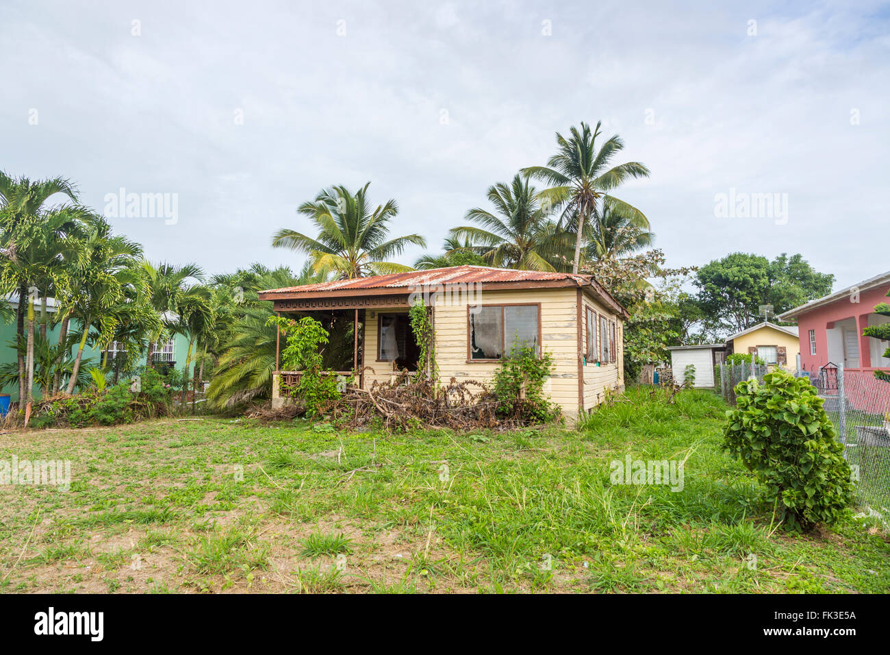 Typical run-down, dilapidated wooden single storey house in Liberta ...