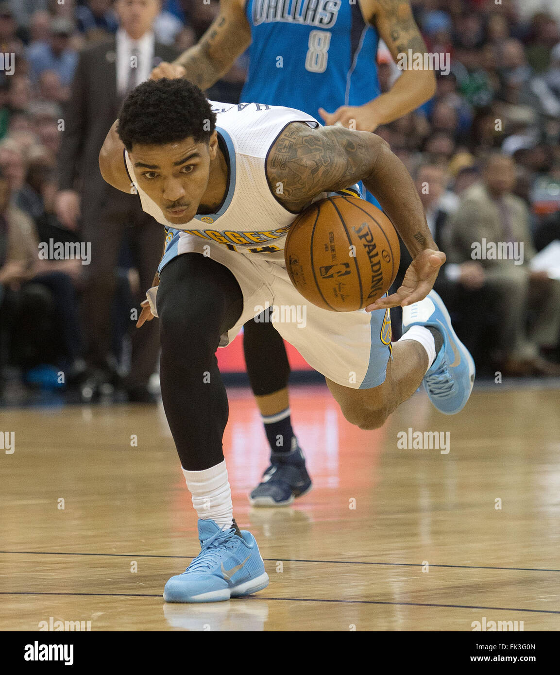 Denver, Colorado, USA. 6th Mar, 2016. Nuggets GARY HARRIS runs down the ...