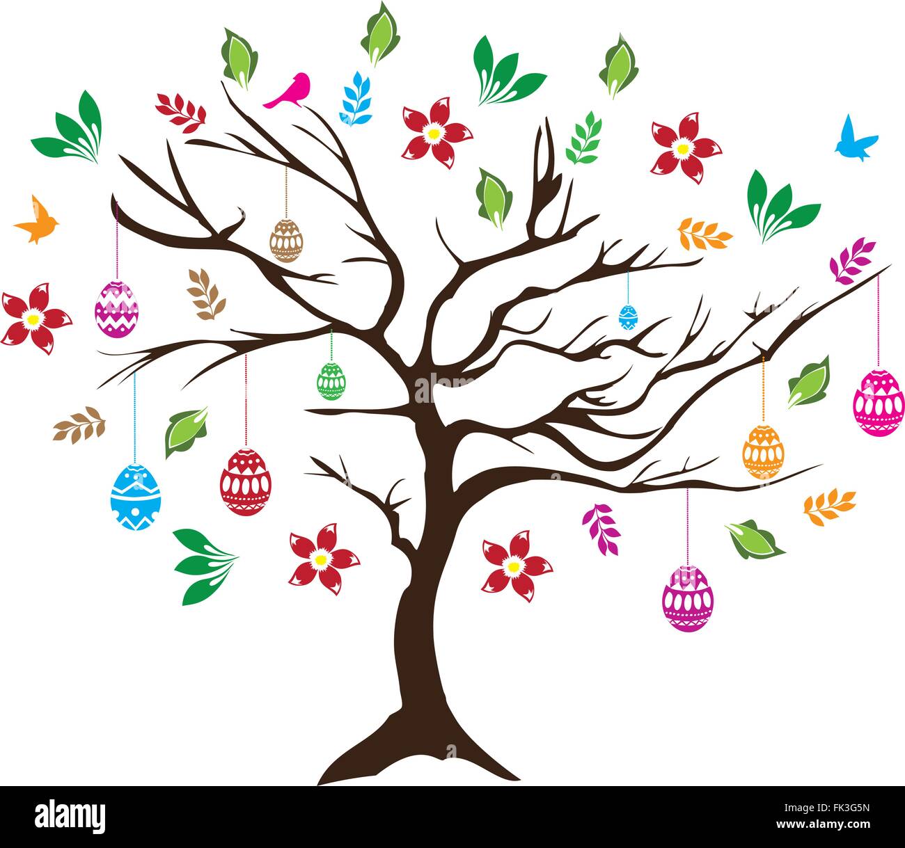 vector illustration of Easter tree with birds and eggs Stock Vector ...