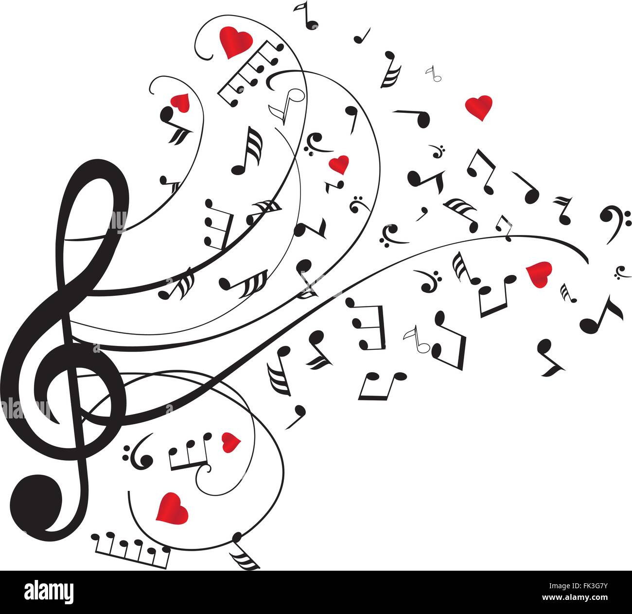 vector illustration of musical notes with hearts Stock Vector Image ...