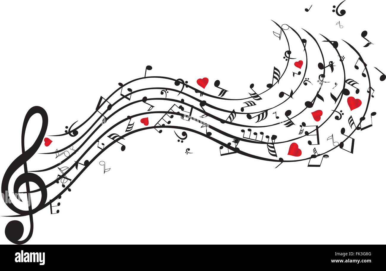 vector illustration of musical notes background with hearts Stock ...