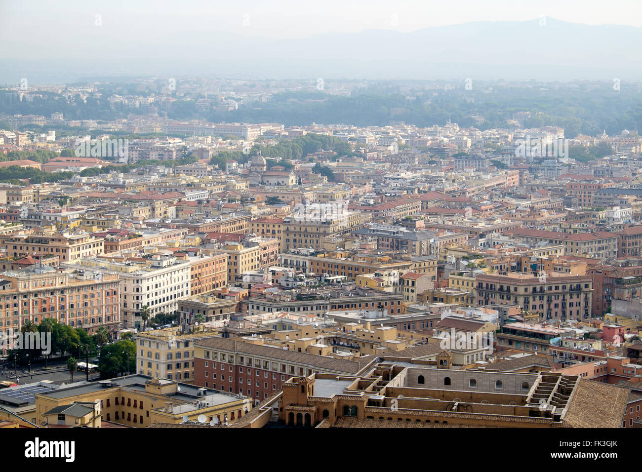 An early morning view over the rooftops of the beautiful city of Rome ...