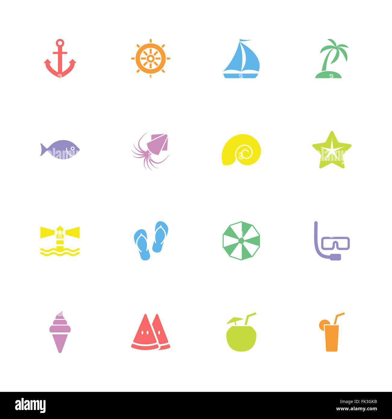 [JPEG] colorful simple flat summer icon set for web, UI, infographic ...