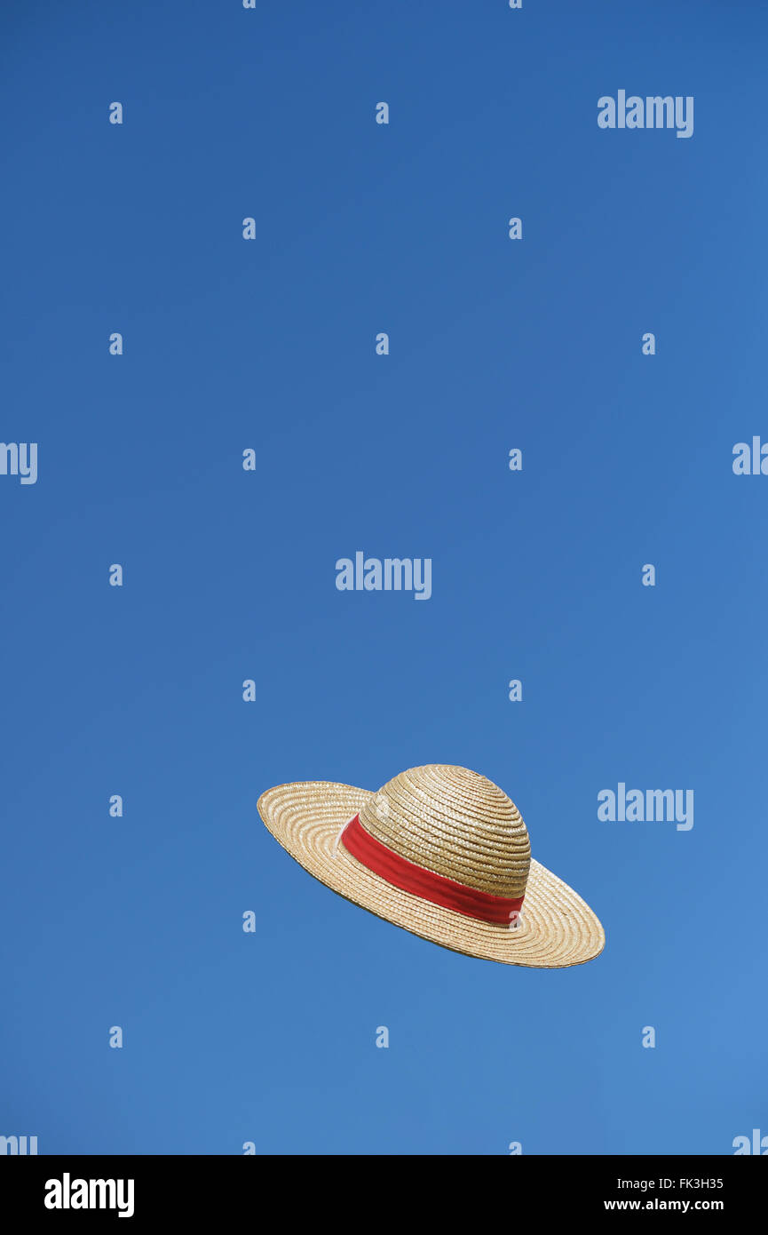 Straw hat flying in the sky Stock Photo - Alamy