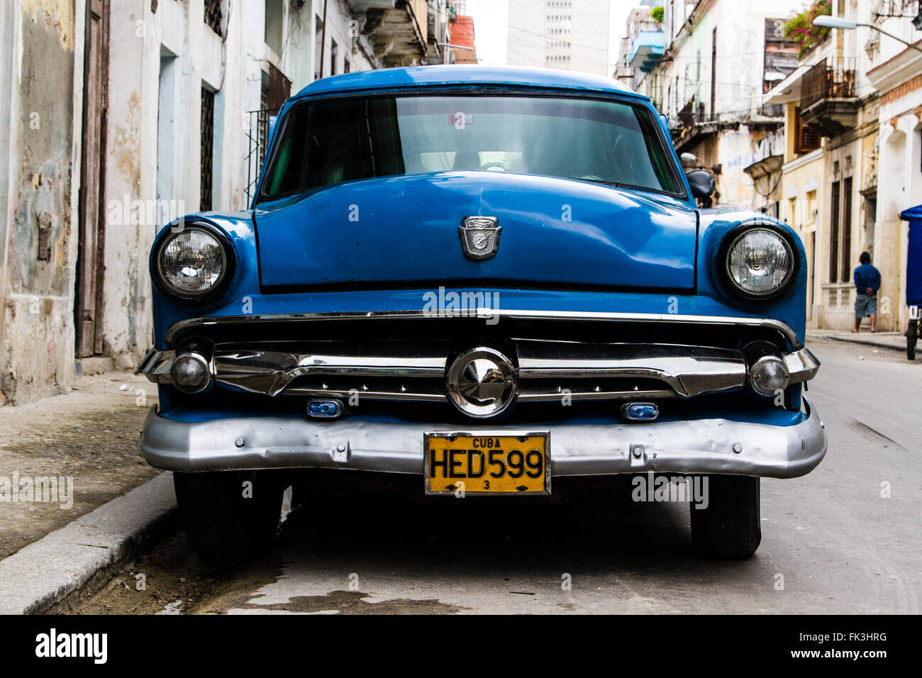 Blue Car, Havana, Cuba Stock Photo - Alamy