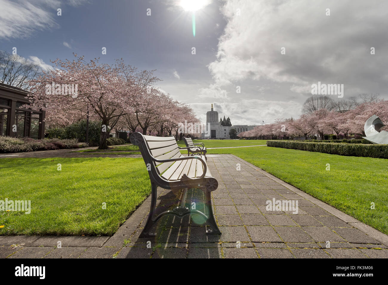 Oregon State Capitol Building in Salem Oregon with park benches and ...