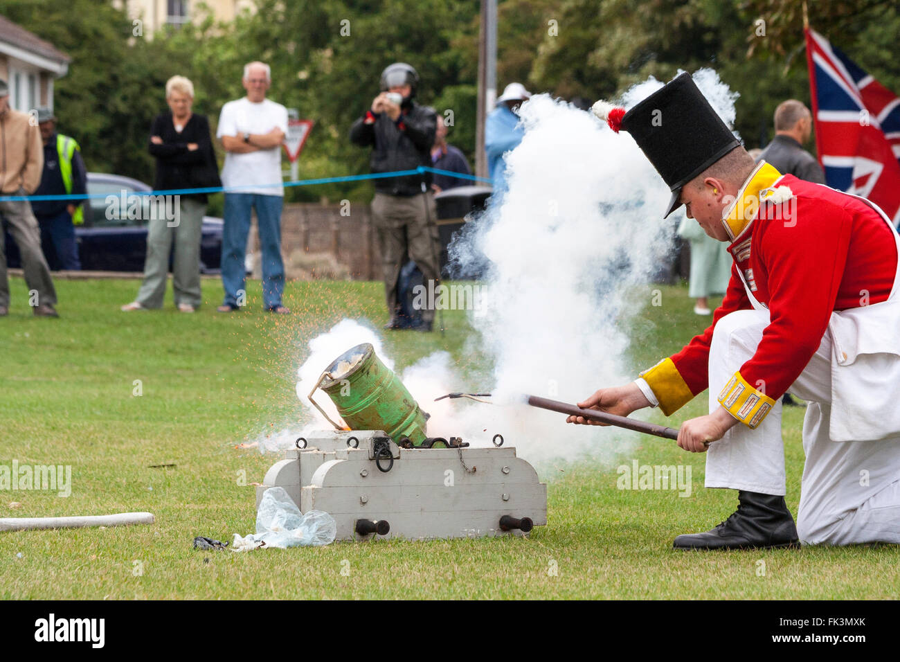 Napoleonic war re-enactment. British Redcoat soldier from the English ...