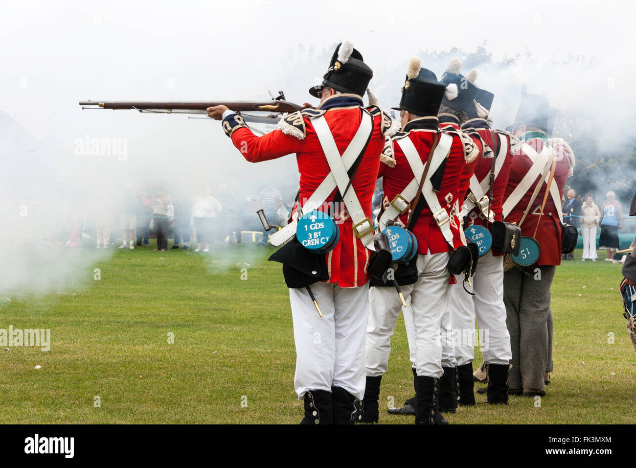 Napoleonic war re-enactment, living history. English Redcoats, 1st foot ...