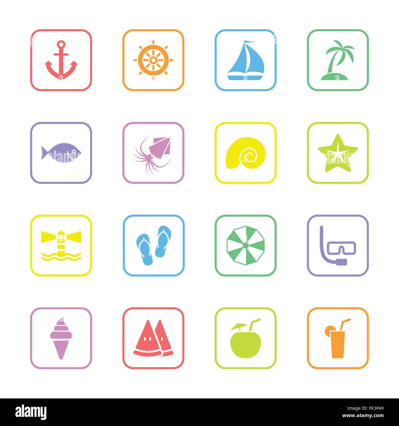 [EPS10] colorful flat icon set 9 with rounded rectangle frame for web ...