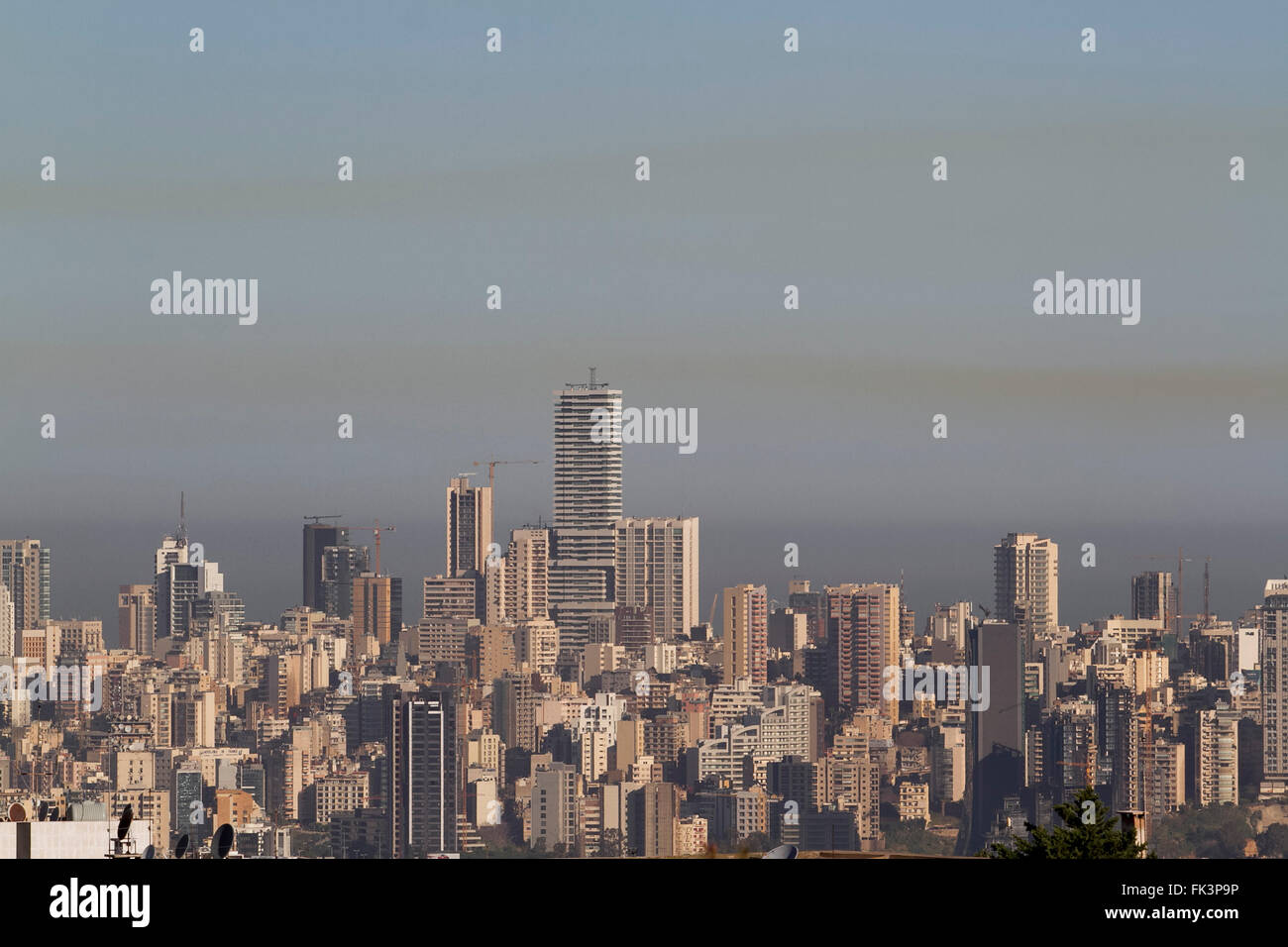 Beirut Lebanon. 7th March 2016. Beirut skyline is covered by thick ...