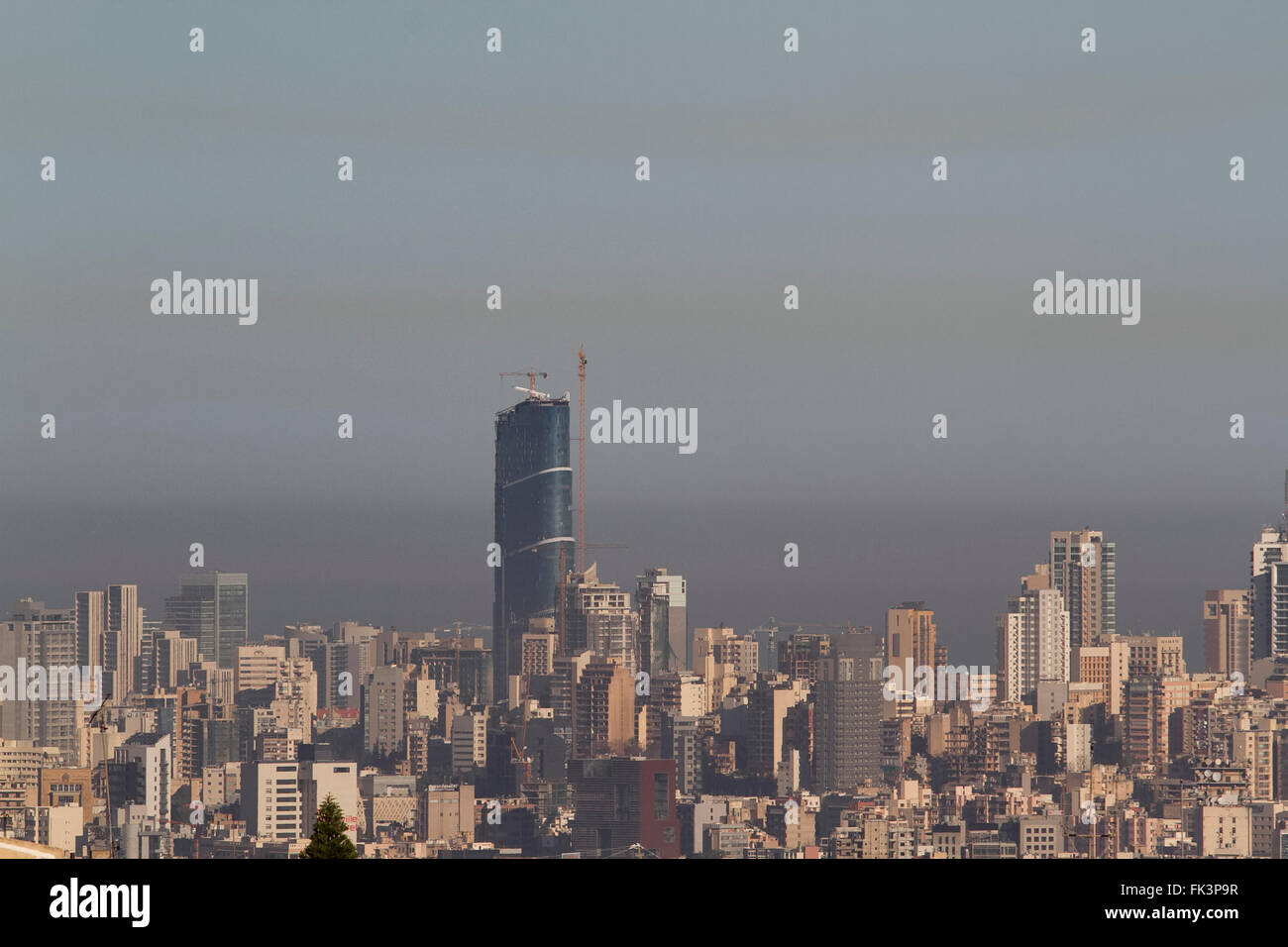 Beirut Lebanon. 7th March 2016. Beirut skyline is covered by double ...