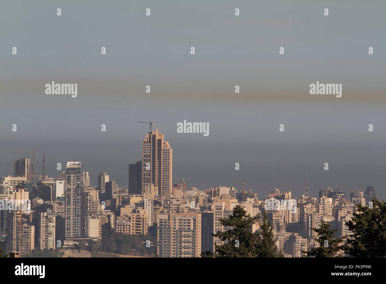 Beirut Lebanon. 7th March 2016. Beirut skyline is covered by double ...