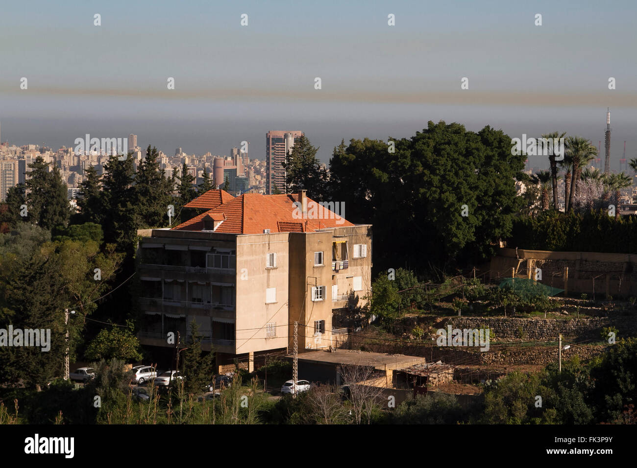 Beirut Lebanon. 7th March 2016. Beirut skyline is covered by double ...