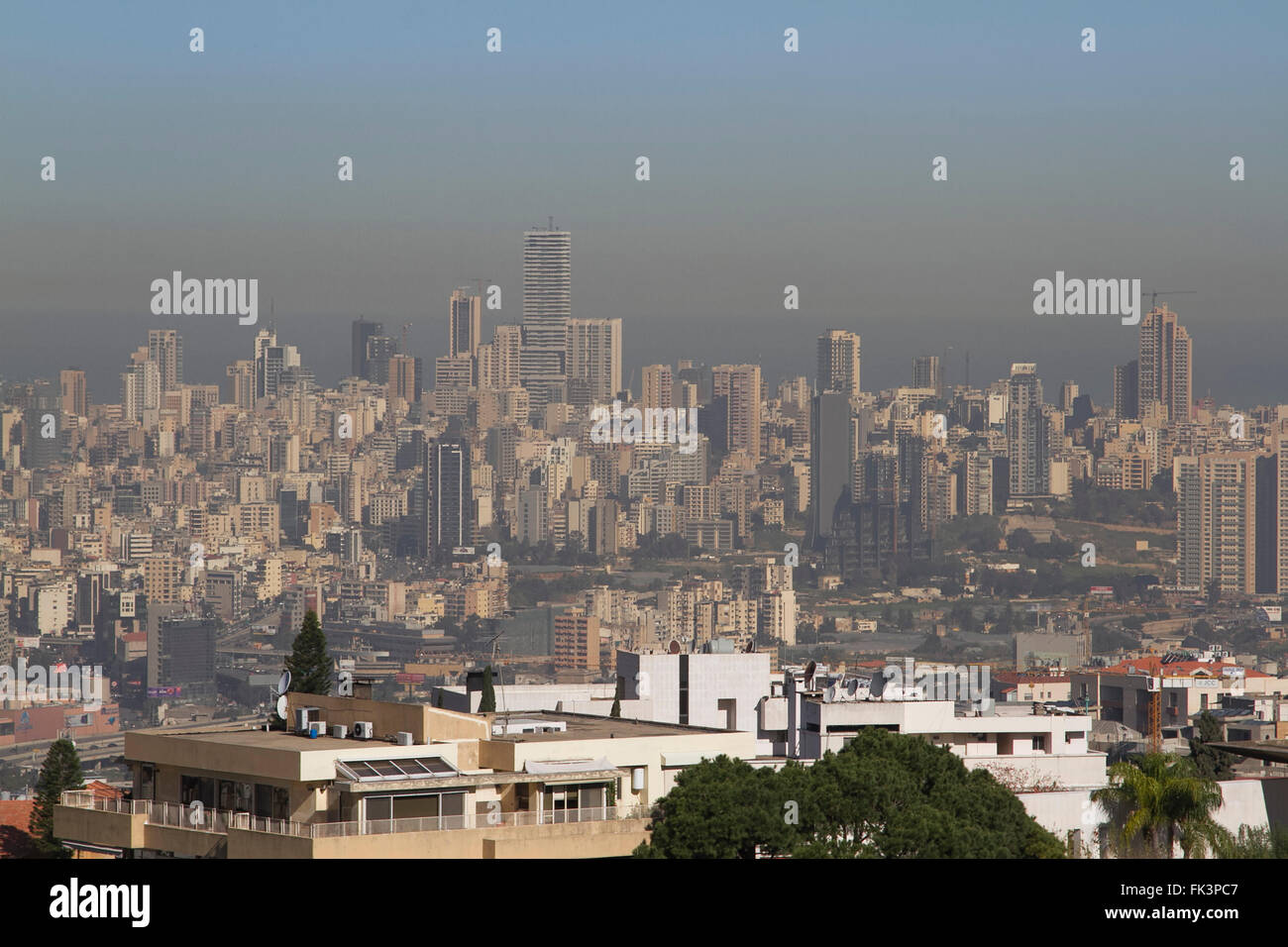 Beirut Lebanon. 7th March 2016. Beirut skyline is covered by thick ...
