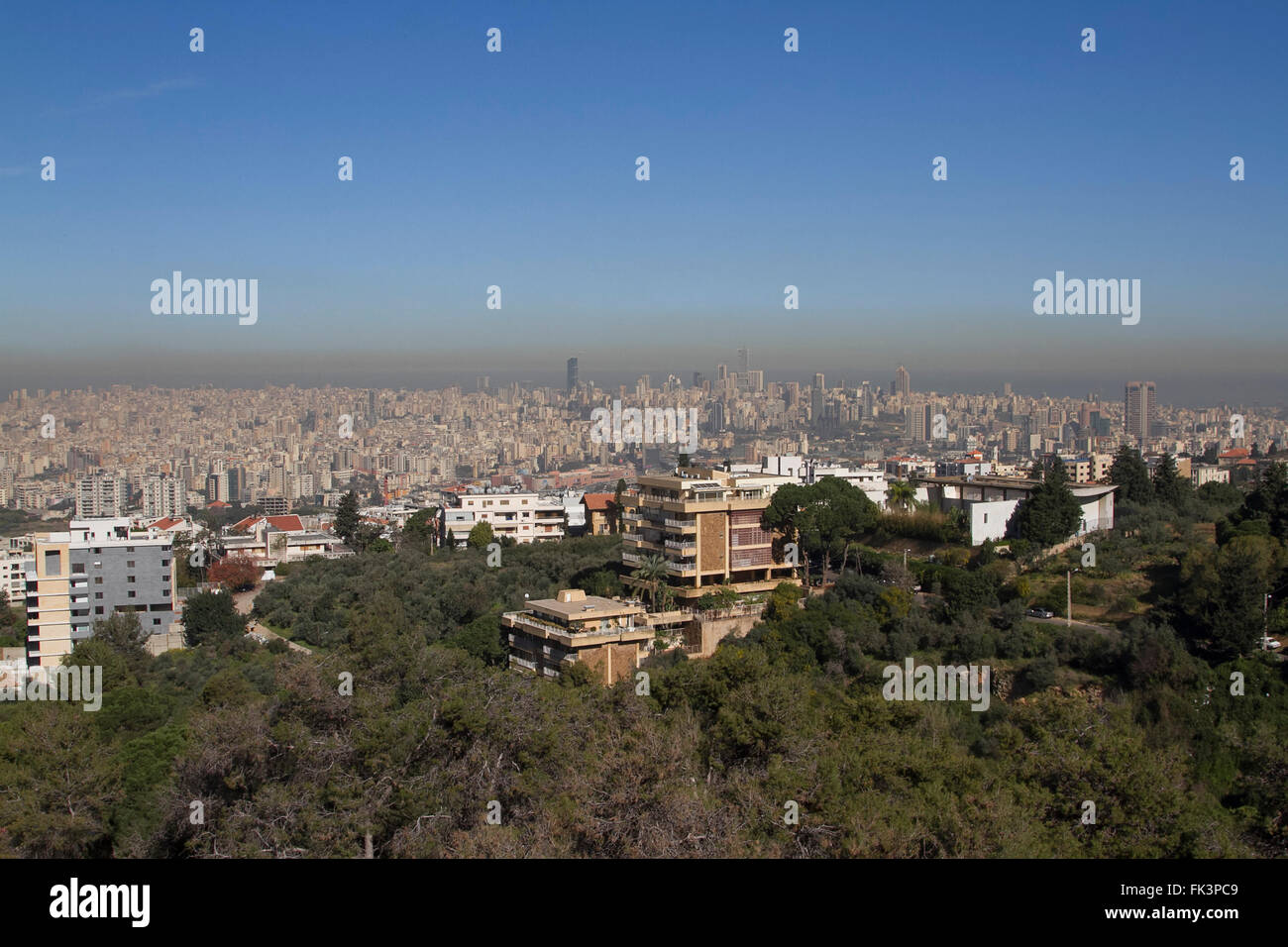 Beirut Lebanon. 7th March 2016. Beirut skyline is covered by thick ...
