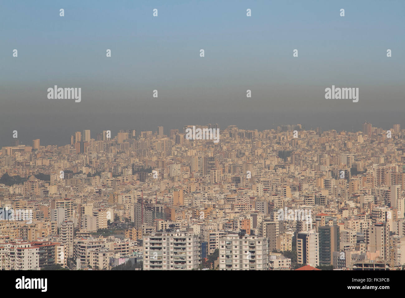 Beirut Lebanon. 7th March 2016. Beirut skyline is covered by thick ...