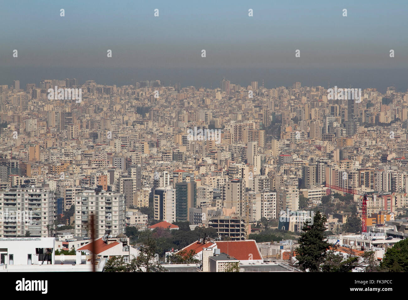 Beirut Lebanon. 7th March 2016. Beirut skyline is covered by thick ...