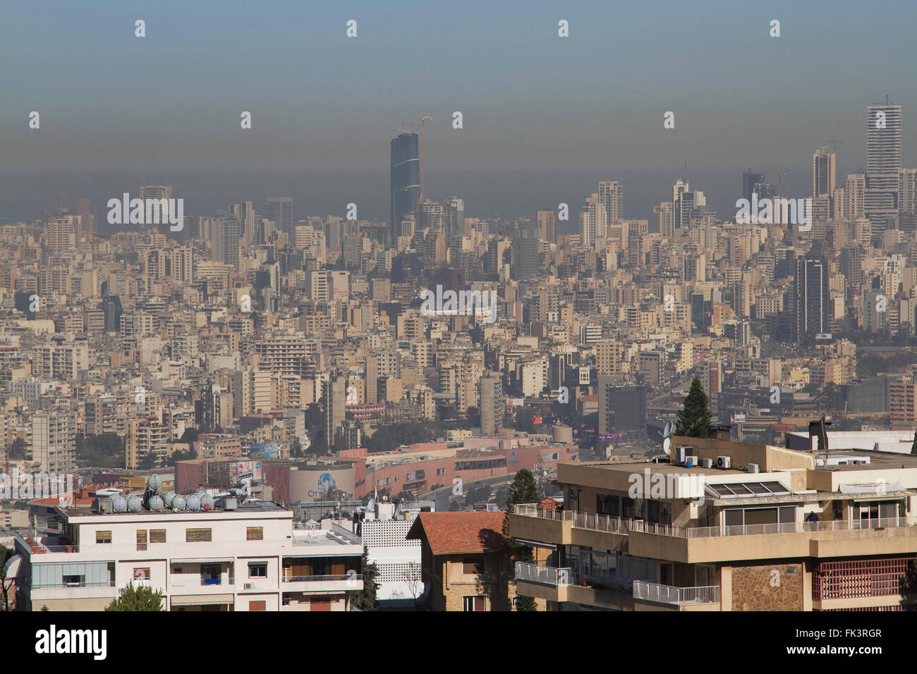 Beirut Lebanon. 7th March 2016. Beirut skyline is covered by a thick ...