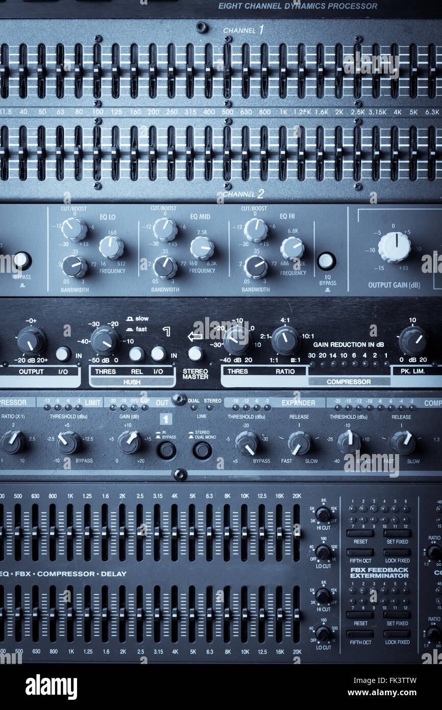 Color image of many buttons in a sound recording studio Stock Photo - Alamy