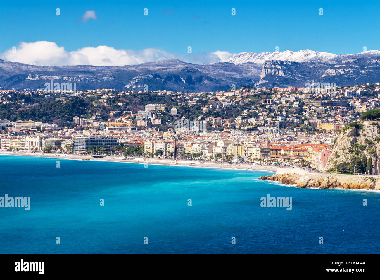 Panoramic view of coastline and beach with blue sky, luxury resort and ...