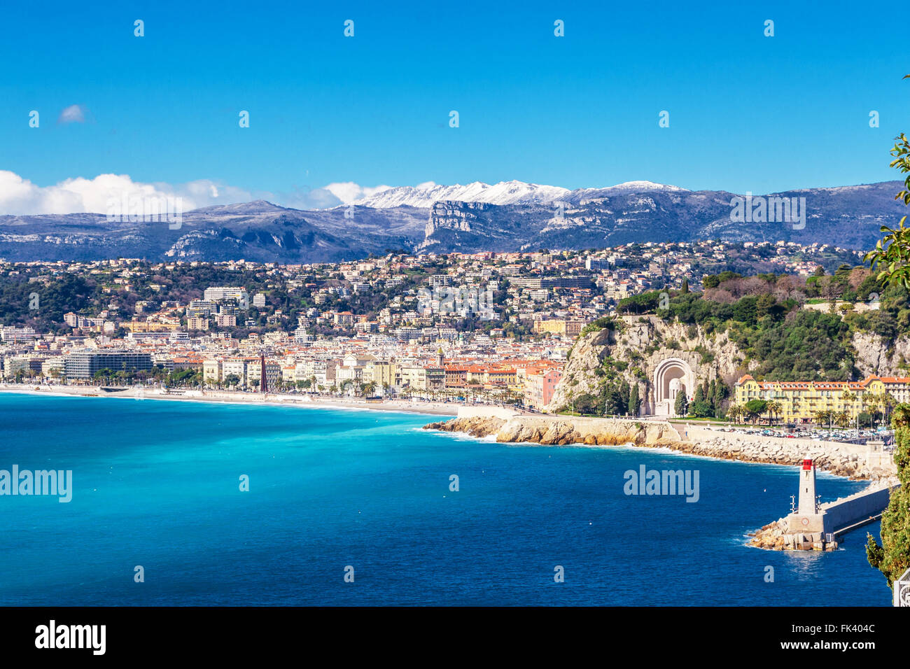 Panoramic view of coastline and beach with blue sky, luxury resort and ...