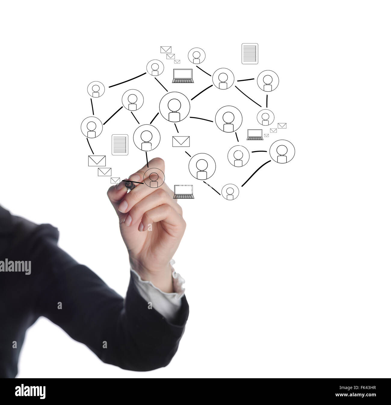 Lady drawing social network structure Stock Photo - Alamy