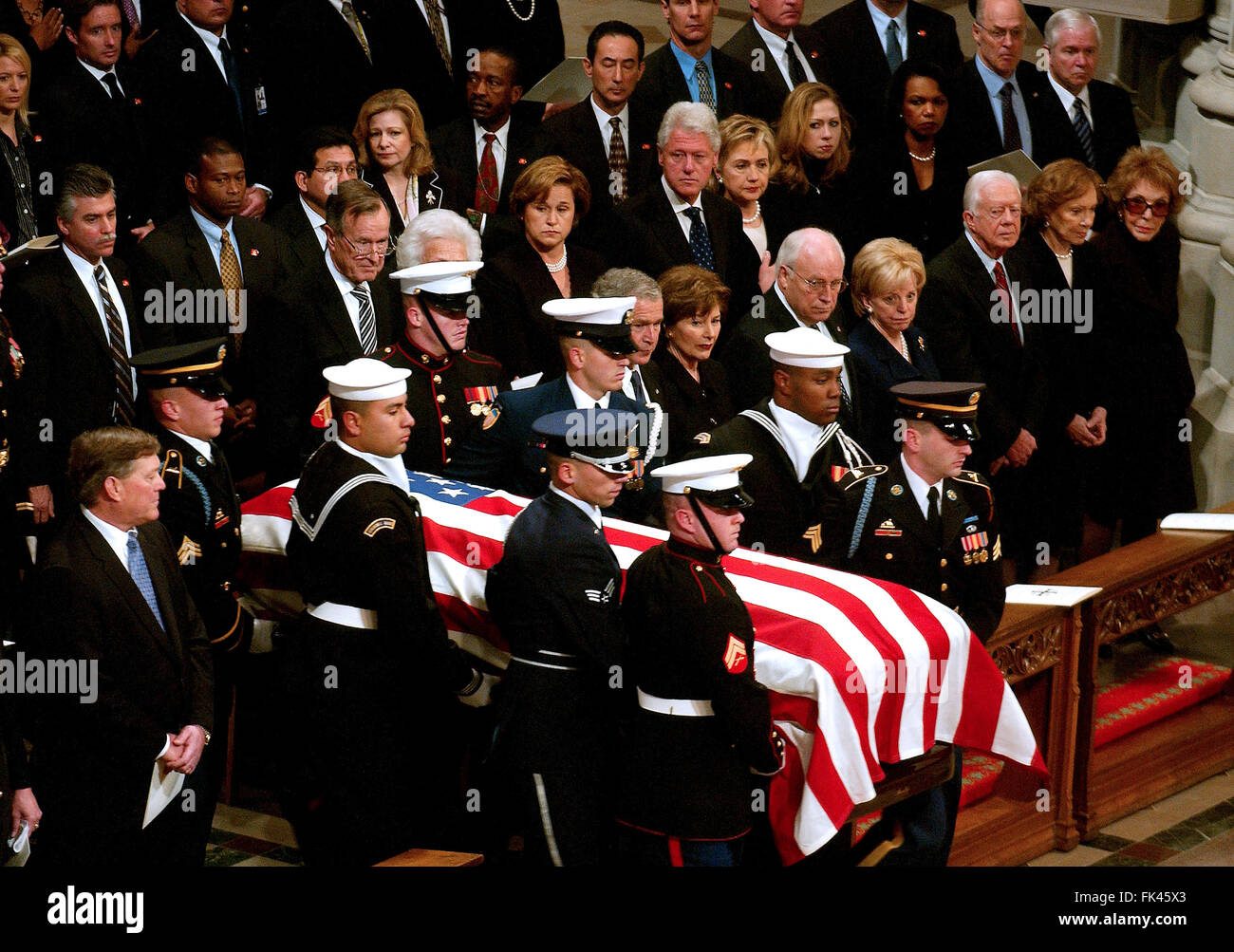 The casket containing the remains of former United States President ...