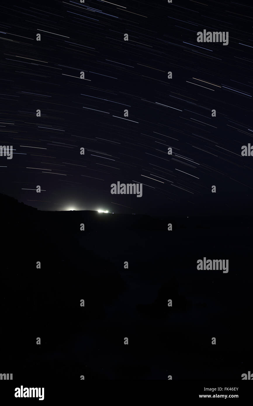 Star Trails Over Land's End Long shutter Speed Cornwall; UK Stock Photo ...