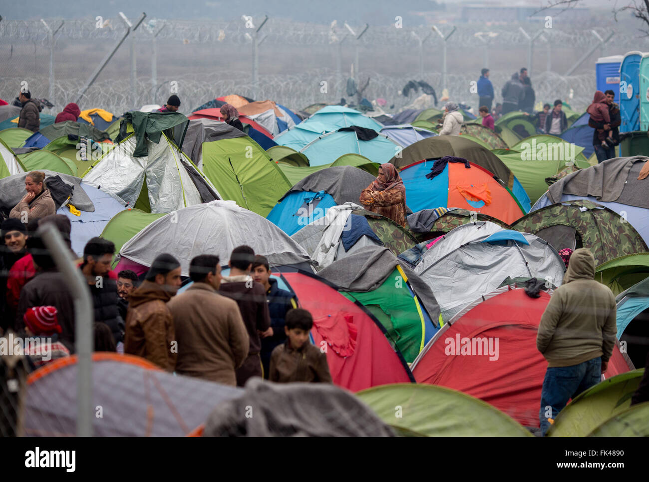 Idomeni, Greece. 07th Mar, 2016. Tents can be seen in front of a barbed ...